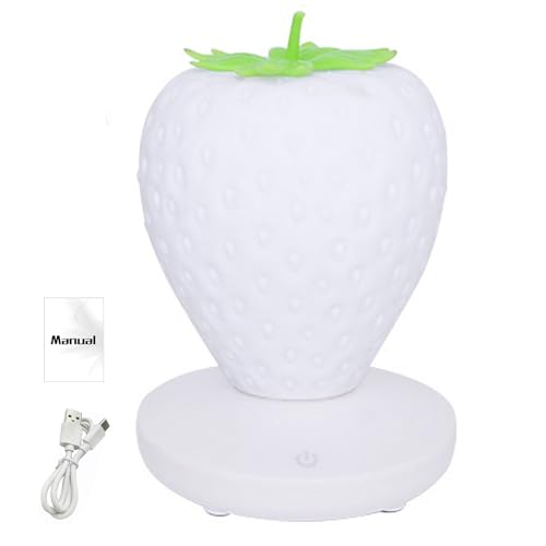SamFansar Strawberry Night Light,Dimmable Flicker USB Rechargeable Bedside Decorative Ambient Color Changing Light,LED Silicone Eye-Care Lamp Desktop Decoration for Birthday, Christmas, Valentine's D