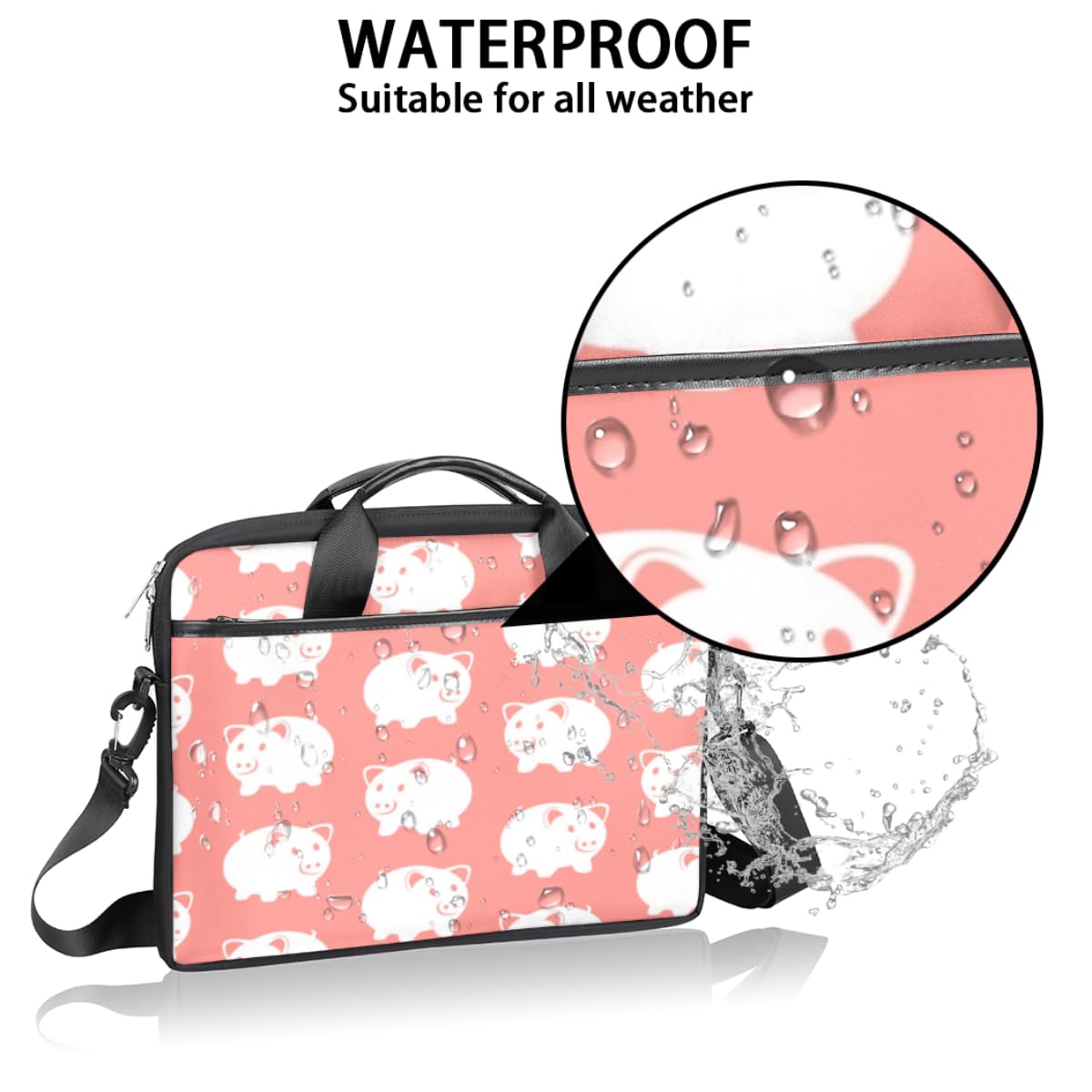 Cartoon Pig Laptop Computer Bag Waterproof Shoulder Messenger Bag 13-15 inch Durable Laptop Tote Bag with Shoulder Strap Handle Lightweight Crossbody Briefcase