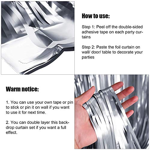 BEISHIDA 2 Pack Silver Foil Fringe Curtain, Silver Tinsel Metallic Curtains Photo Backdrop Streamer Curtain for Party Door Wall Curtain Wedding Birthday Bachelorette New Year Decor(3.28 ft x 6.56 ft)