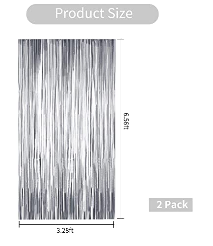 BEISHIDA 2 Pack Silver Foil Fringe Curtain, Silver Tinsel Metallic Curtains Photo Backdrop Streamer Curtain for Party Door Wall Curtain Wedding Birthday Bachelorette New Year Decor(3.28 ft x 6.56 ft)