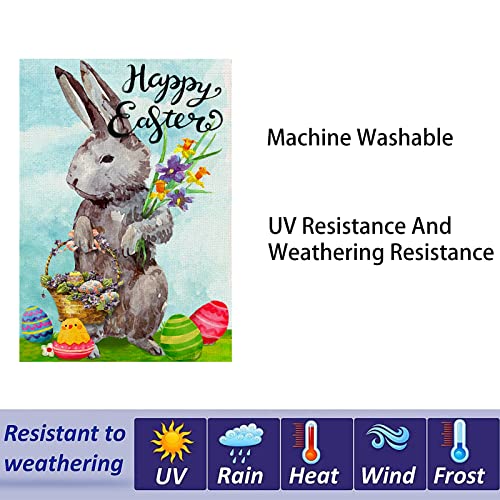 Easter Garden Flag Double Sided Burlap Decorative Happy Easter Bunny Flowers Holiday Easter Decor for Outside Yard Outdoor Farmhouse Easter Decorations (12x18 inch)