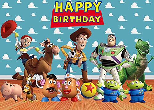 GUOBING Betta Cartoon Happy Birthday Backdrop for Toy Video Theme Party Kids Birthday Cake Table Decoration Backdrop Baby Birthday Banner Photobooth Background 7x5ft