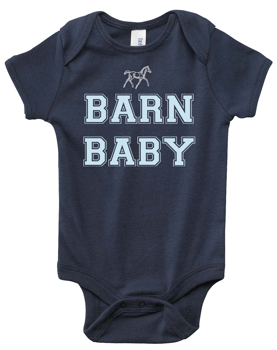 Equestrian Creations Baby Boy Barn Baby Horse Bodysuit, Navy Blue (3-6 Months)