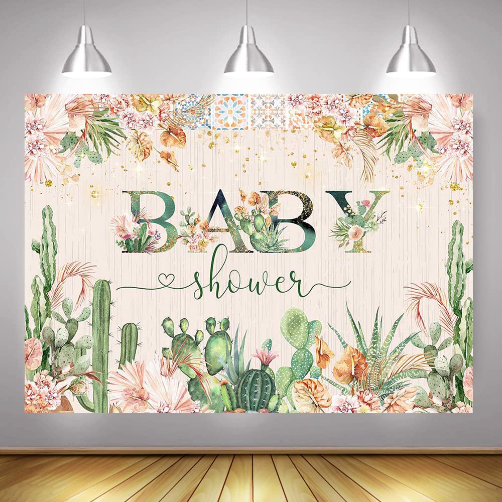 Mocsicka Boho Fiesta Baby Shower Backdrop for Girl Cactus Baby Shower Party Decorations MexicanTaco Bout Baby Background Cake Table Banner(7x5ft (82x60 inch))