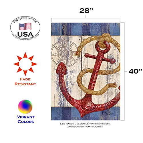 Toland Home Garden 1010001 Rustic Anchor And Compass Boat Flag 28x40 Inch Double Sided Boat Garden Flag for Outdoor House Ship Flag Yard Decoration