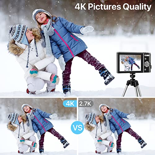 Digital Camera, 4K 48MP Vlogging Camera Compact Pocket Camera with 16X Zoom 32GB SD Card, Point and Shoot Camera for Adult Seniors Students Kids Beginner(Black)