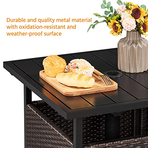 Yaheetech PE Wicker Side Table End Table Outdoor Patio Umbrella Stand All Weather Bistro Table, with 1.5" Umbrella Hole, for Garden, Pool, Deck