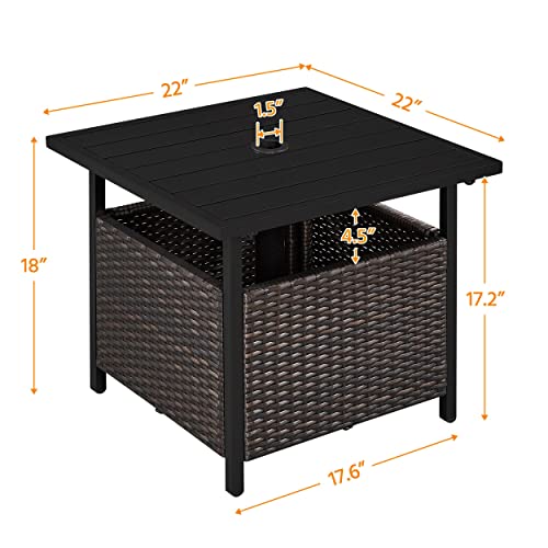 Yaheetech PE Wicker Side Table End Table Outdoor Patio Umbrella Stand All Weather Bistro Table, with 1.5" Umbrella Hole, for Garden, Pool, Deck