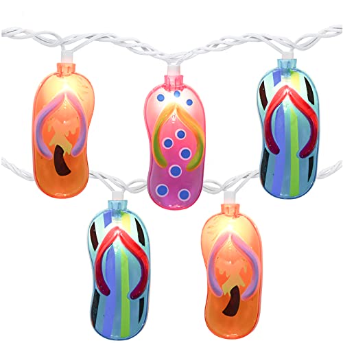 GOOTHY 8.5Ft Tropical Beach Themed Decorations Slipper String Lights with 10 Colorful Flip Flop, Outdoor Beach Flip Flop String Lights for Summer Camp Tent Wedding Holiday Party Garden Bedroom Decor
