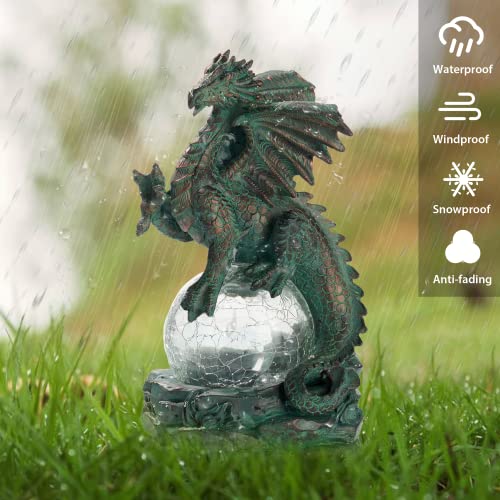 TERESA'S COLLECTIONS Dragon Garden Sculptures & Statues,Solar Outdoor Statues Resin Dragon Figurines, Bronze Gothic Decor Lawn Ornaments Yard Art for Patio Table Deck Balcony Decorations, 8.6 Inch