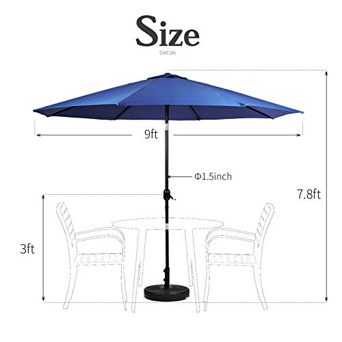 Oakcloud 9' Patio Pool Umbrella, 95% UV Protection Outdoor Table Market Umbrella with Push Button Tilt Adjustment/Crank, 8 Sturdy Ribs for Outside Yard Garden(Dark Blue)