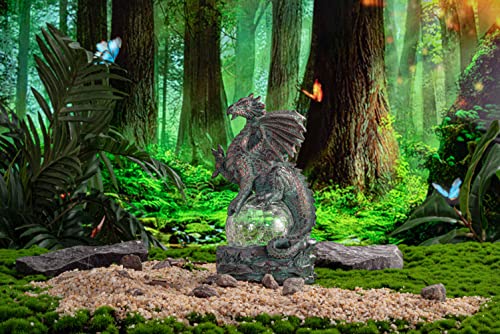 TERESA'S COLLECTIONS Dragon Garden Sculptures & Statues,Solar Outdoor Statues Resin Dragon Figurines, Bronze Gothic Decor Lawn Ornaments Yard Art for Patio Table Deck Balcony Decorations, 8.6 Inch