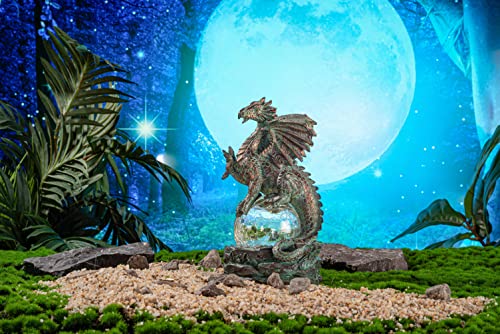TERESA'S COLLECTIONS Dragon Garden Sculptures & Statues,Solar Outdoor Statues Resin Dragon Figurines, Bronze Gothic Decor Lawn Ornaments Yard Art for Patio Table Deck Balcony Decorations, 8.6 Inch
