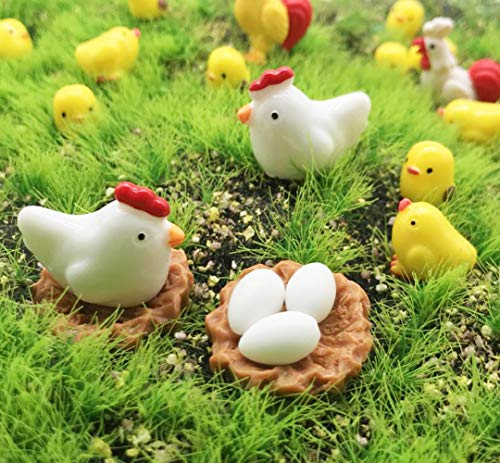 DoTebpa 22Pcs Miniature Family Chicken,Cock,Hen,Egg,Chicken Nest Ornament Micro Landscape Fairy Garden Décor