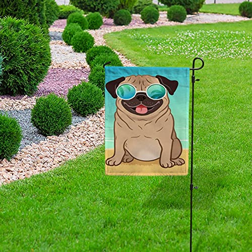 Pug Dog Welcome Garden Flag, Summer Beach Double Sided Vertical Small Yard Flags for Outdoor Lawn Decorations 12x18"