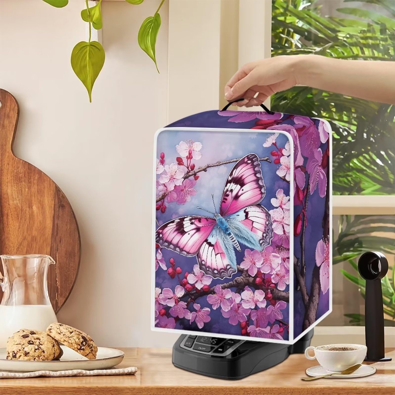 Flashideas Pink Butterfly Coffee Machine Dust Cover Dust Protection Coffee Maker Appliance Cover for Kitche with Top Handle Home Kitchen Decor Tabletop Decorations Gifts for Friends