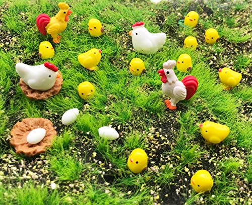 DoTebpa 22Pcs Miniature Family Chicken,Cock,Hen,Egg,Chicken Nest Ornament Micro Landscape Fairy Garden Décor