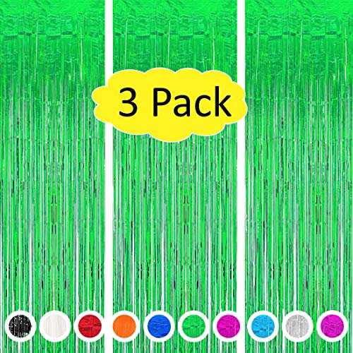 Vanujoy 3 Pack 3.3ft x 6.6ft Green Foil Fringe Backdrop Curtains Party Decoration for Birthday Bachelorette Party Engagement Bridal Shower Baby Shower Graduation