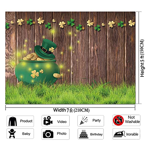 Happy St Patrick's Day Background Lucky Irish Shamrock Board Photography Backdrop for Baby Shower Birthday Party Decor Banner 7x5ft