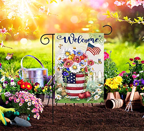 Texupday Welcome America Patriotic Floral Daisy Spring Summer Garden Flag Outdoor Yard Flag 12" x 18"