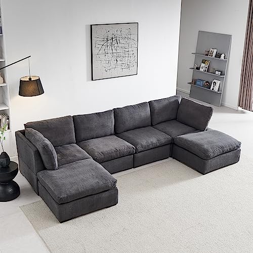 Oversized Modular Sectional Sofa Set,Extra Large U Shaped Convertible Couch with Reversible Chaise and Movable Ottoman,Free Combination Symmetrical Sofa&Couches Bed for Living Room Office