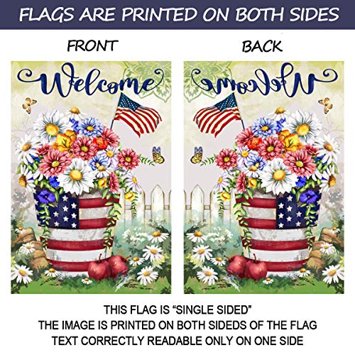 Texupday Welcome America Patriotic Floral Daisy Spring Summer Garden Flag Outdoor Yard Flag 12" x 18"