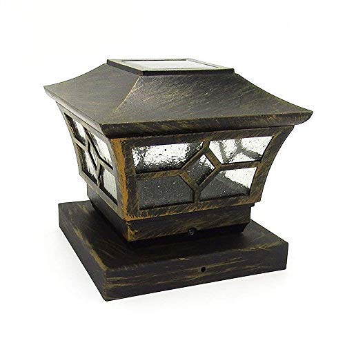 CHEEKON 5-1/2 x 5-1/2 Solar Post Cap Lights, Metal and Glasses, Bronze, Wood Post Fence Post Cap Outdoor Garden Yard Deck Street Top Wall