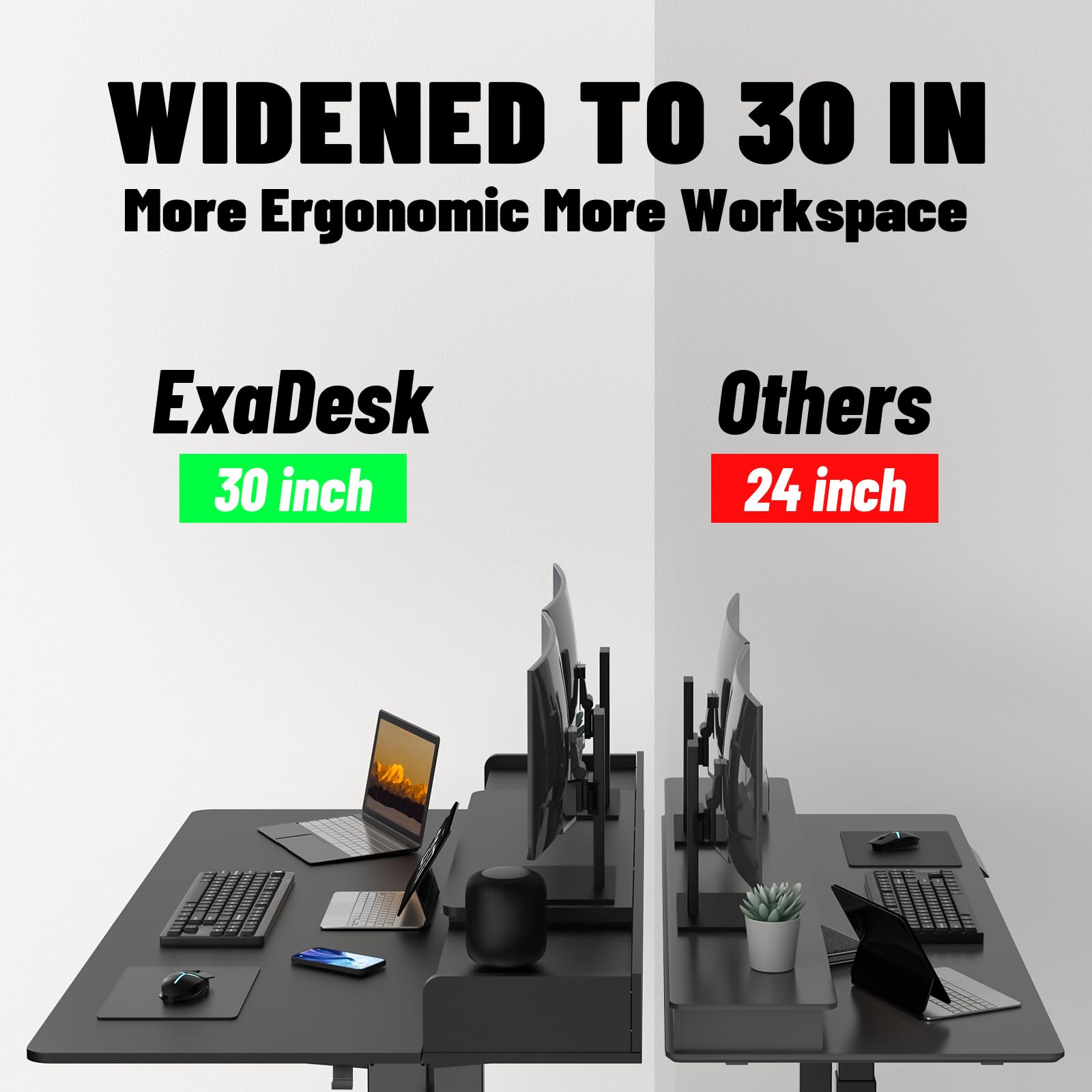 ExaDesk 63×30 Inch Electric Standing Desk with 2 Drawers, Adjustable Height Widened Stand Up Desk with Storage Shelf, Sit to Stand Ergonomic Workstation for Home Office