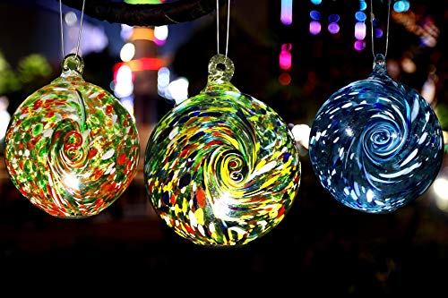 Artisan Crafts and Design 6-Inch Solar Powered Hanging Galaxy Glass Gazing Ball Outdoor Garden Decoration (Aqua-Blue)