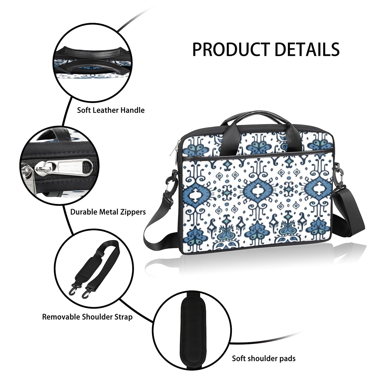 Vintage Ethnic Pattern Laptop Computer Bag Waterproof Shoulder Messenger Bag 13-15 inch Durable Laptop Tote Bag with Shoulder Strap Handle Lightweight Crossbody Briefcase