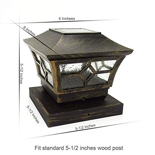 CHEEKON 5-1/2 x 5-1/2 Solar Post Cap Lights, Metal and Glasses, Bronze, Wood Post Fence Post Cap Outdoor Garden Yard Deck Street Top Wall