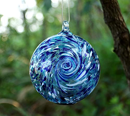 Artisan Crafts and Design 6-Inch Solar Powered Hanging Galaxy Glass Gazing Ball Outdoor Garden Decoration (Aqua-Blue)