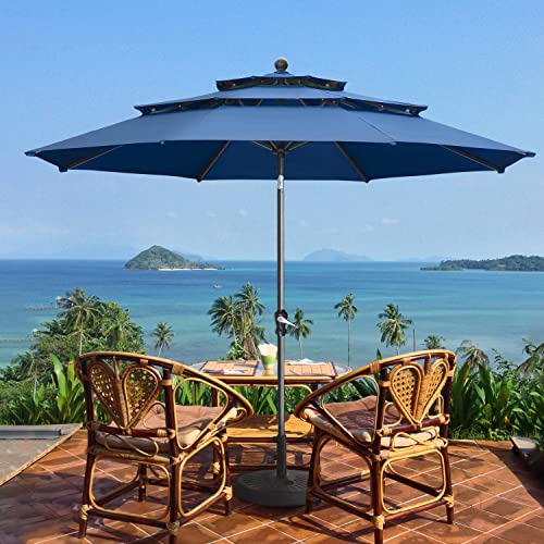 DOIT 10Ft Patio Umbrella with 8 Sturdy Ribs,Outdoor Table Market Umbrella Three Tires Roof with w/Tilt Adjustment and Crank for Garden,Deck,Backyard,Pool (No Base)