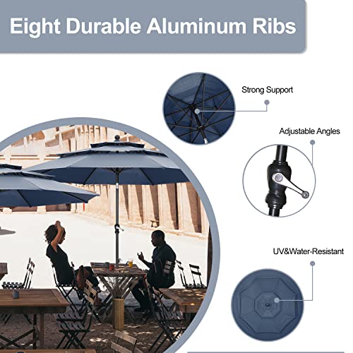 DOIT 10Ft Patio Umbrella with 8 Sturdy Ribs,Outdoor Table Market Umbrella Three Tires Roof with w/Tilt Adjustment and Crank for Garden,Deck,Backyard,Pool (No Base)