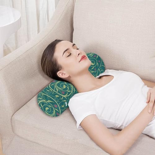 xigua Green Leaves Neck Roll Pillow for Neck Relief with Removable Washable Cover - Memory Foam Round Cylinder Bolster, Ergonomically Designed for Head, Neck, Back, and Legs