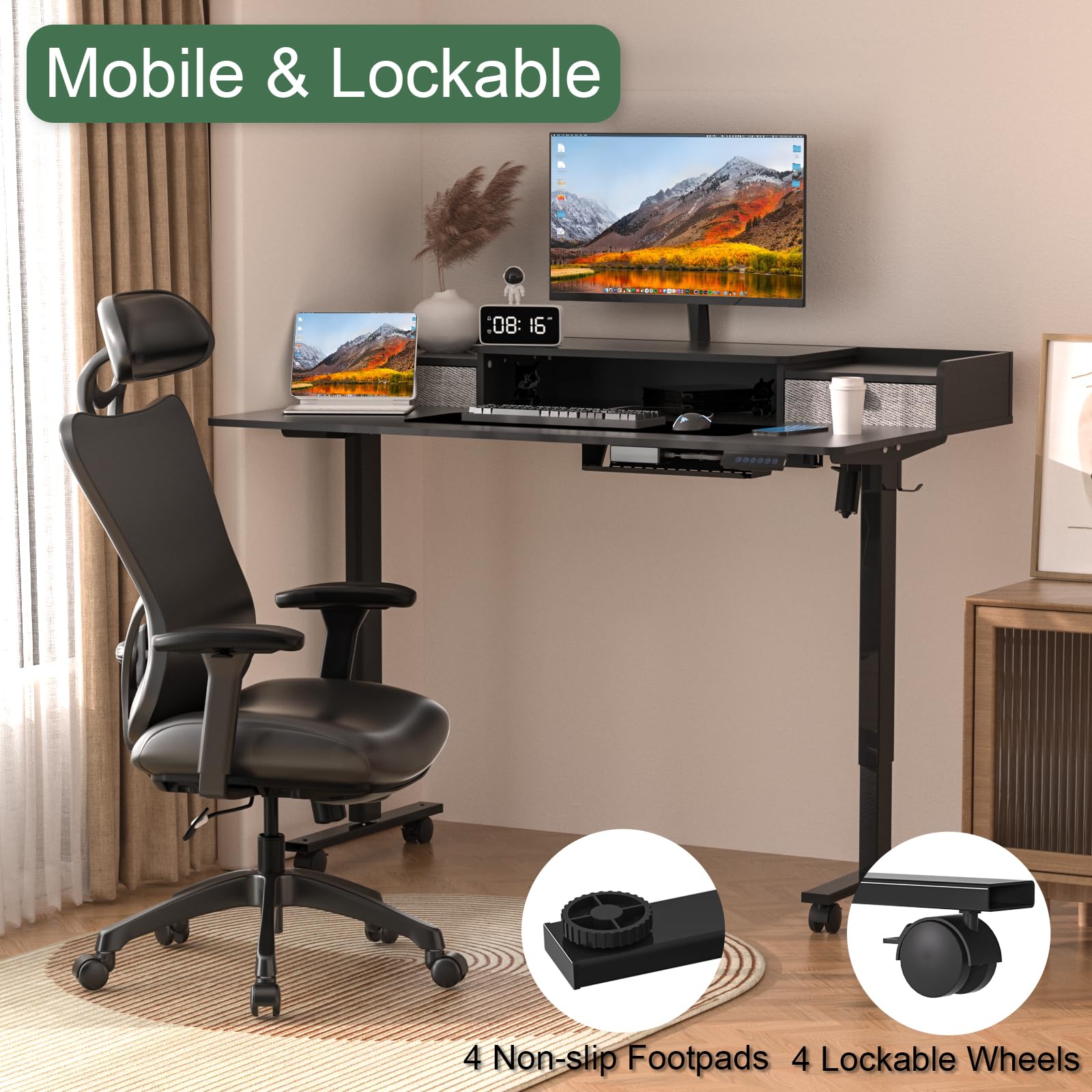 ExaDesk 63×30 Inch Electric Standing Desk with 2 Drawers, Adjustable Height Widened Stand Up Desk with Storage Shelf, Sit to Stand Ergonomic Workstation for Home Office
