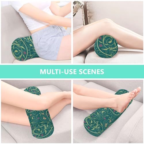 xigua Green Leaves Neck Roll Pillow for Neck Relief with Removable Washable Cover - Memory Foam Round Cylinder Bolster, Ergonomically Designed for Head, Neck, Back, and Legs