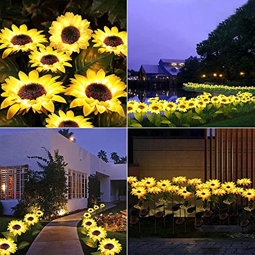 2 Pack Sunflower Solar Lights Outdoor Garden Decorative, Automatic Charging Solar Garden Lights Decorative, IP65 Waterproof LED Landscape Solar Outdoor Lights for Garden Patio Lawn Yard