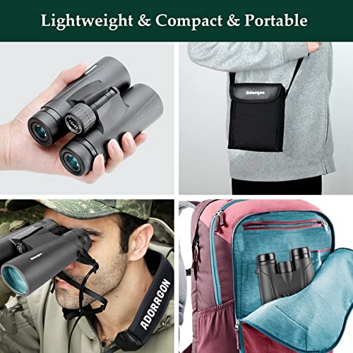 12x42 HD Binoculars for Adults with Upgraded Phone Adapter, Tripod and Tripod Adapter - Large View Binoculars with Clear Low Light Vision - Waterproof Binoculars for Bird Watching Hunting Travel