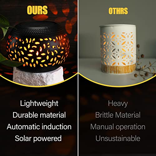 2 Pcs Solar Table Lantern Outdoor Waterproof Flickering Flame Solar Powered LED Light Black Decorative Metal Outdoor Lamp for Outside Indoor Desk Tabletop Bedroom Patio Garden Pathway Yard