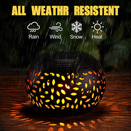 2 Pcs Solar Table Lantern Outdoor Waterproof Flickering Flame Solar Powered LED Light Black Decorative Metal Outdoor Lamp for Outside Indoor Desk Tabletop Bedroom Patio Garden Pathway Yard