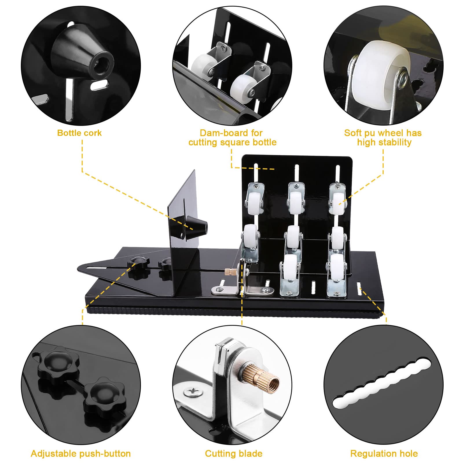 Glass Bottle Cutter, Fixm Bottle Cutter Upgraded Version, Round, Square Bottles and Bottlenecks, Suitable for Bottles of Wine, Beer, Whisky, Champagne, Water and Soda(Black)