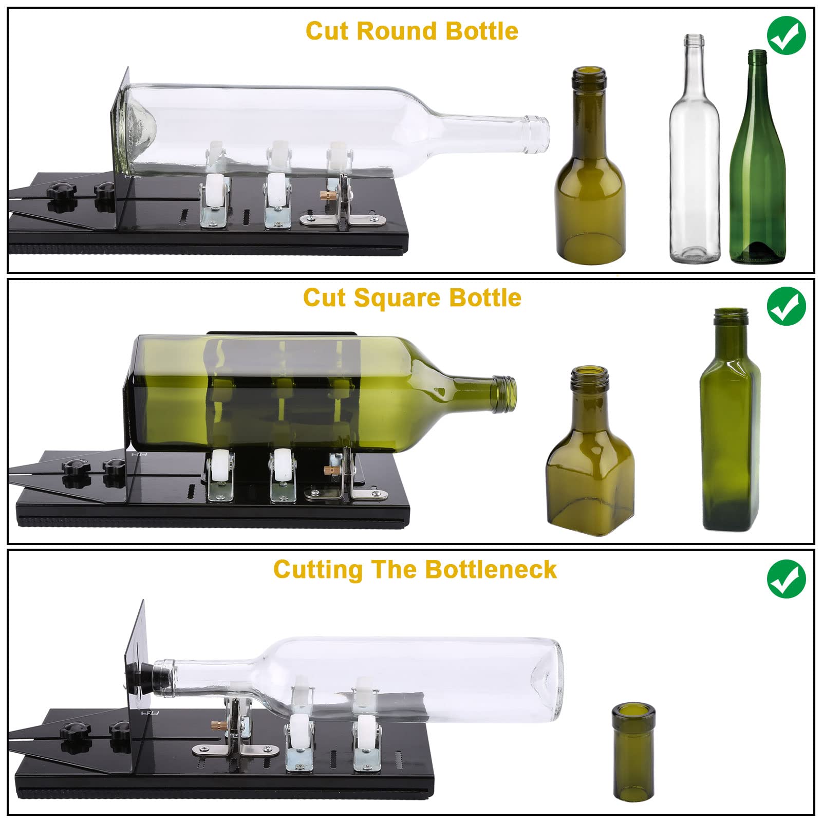 Glass Bottle Cutter, Fixm Bottle Cutter Upgraded Version, Round, Square Bottles and Bottlenecks, Suitable for Bottles of Wine, Beer, Whisky, Champagne, Water and Soda(Black)
