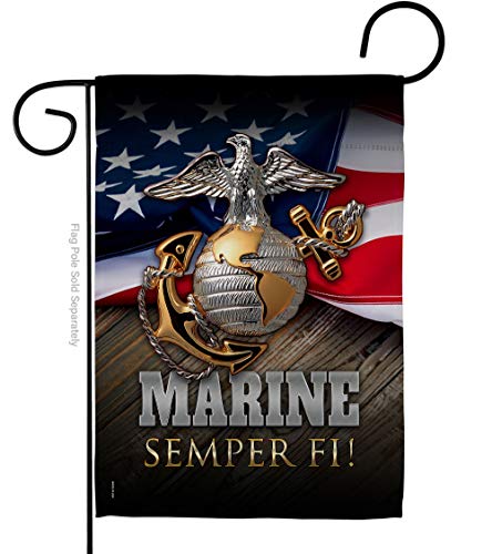 Marine Semper Fi Garden Flag - Armed Forces USMC United State American Military Veteran Retire Official - House Decoration Banner Small Yard Gift Double-Sided Made In USA 13 X 18.5