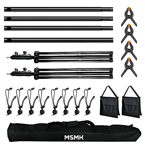 MsMk Photo Video Studio Backdrop Stand with 8 Spring & 4 Clips, 6.5ft x 10ft Adjustable Muslin Background Support System Kit with Sand Bag, Carry Bag for Photography Studio