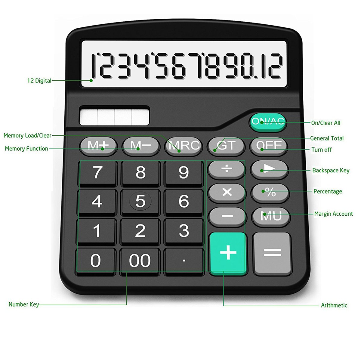 ECOiNVA Calculator Office Basic Financial Calculator with 12 Digit LCD Display Solar and Battery Dual Power (Basic)