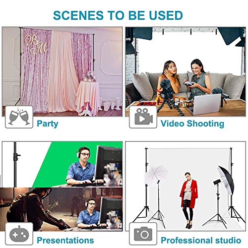 MsMk Photo Video Studio Backdrop Stand with 8 Spring & 4 Clips, 6.5ft x 10ft Adjustable Muslin Background Support System Kit with Sand Bag, Carry Bag for Photography Studio