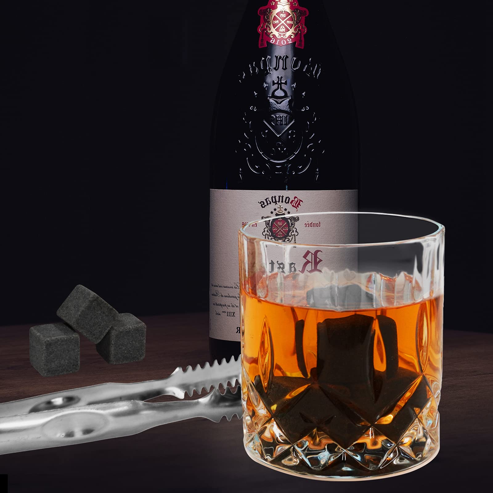 HEYPUB Whiskey Stones Gift Set,Whiskey Glasses Set 8 Granite Chilling Whisky Rocks, 2 Bourbon Glasses ,Best Drinking Gifts for Men Dad Husband Birthday Anniversary Present,Plus 2 Free Coasters.