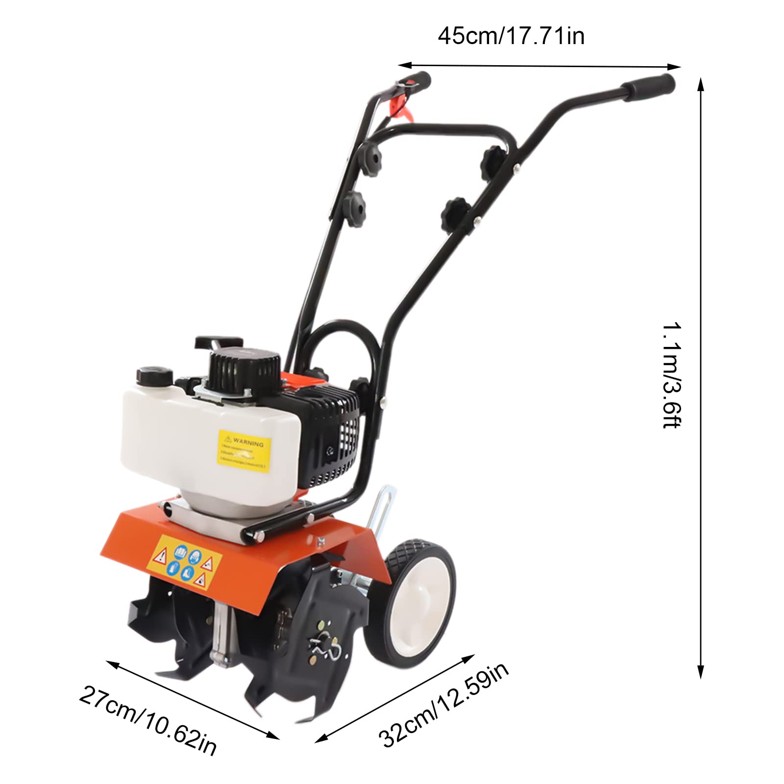 Tiller Cultivator, 43cc 2-Cycle Viper Engine, 0-3.94β Adjustable Height, 3.94β Max Depth, Overhand Handlebars, Lightweight