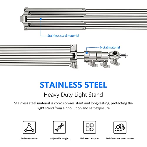 NEEWER 79"/2m Stainless Steel Light Stand, Spring Cushioned Heavy Duty Photography Tripod Stand with 1/4β to 3/8β Universal Screw Adapter for Strobe, LED Video Light, Ring Light, Monolight, Softbox